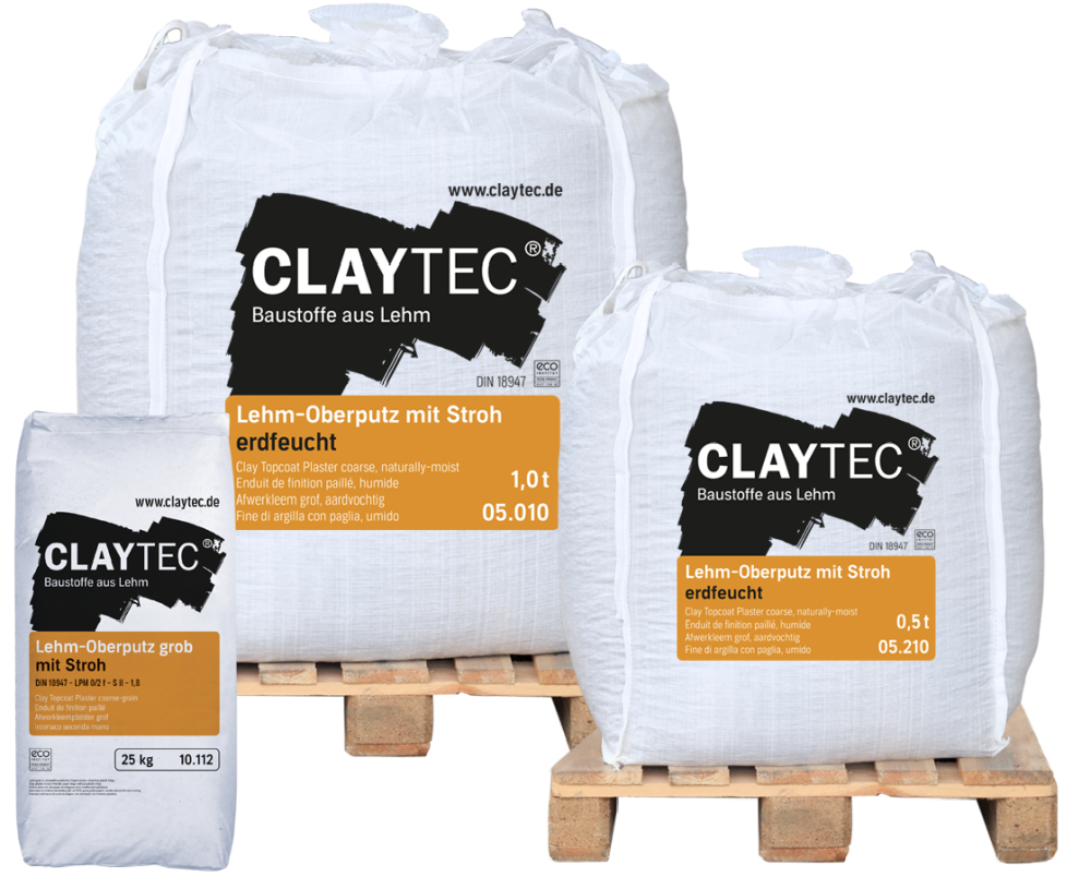 Claytec Lehm-Oberputz grob hell 25 kg trocken Ausverkauf 13 Säcke ...