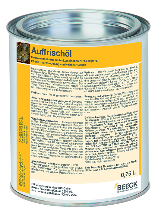 Beeck Auffrischöl 0,25 l farblos • Naturbaustoffe Erhard Rietz - Hobitzhaus - Bauseelsorger